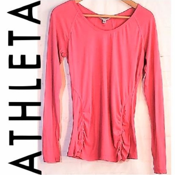 Athleta | Tops | Athleta Pink Ruched Long Sleeve Sport Workout Med ...